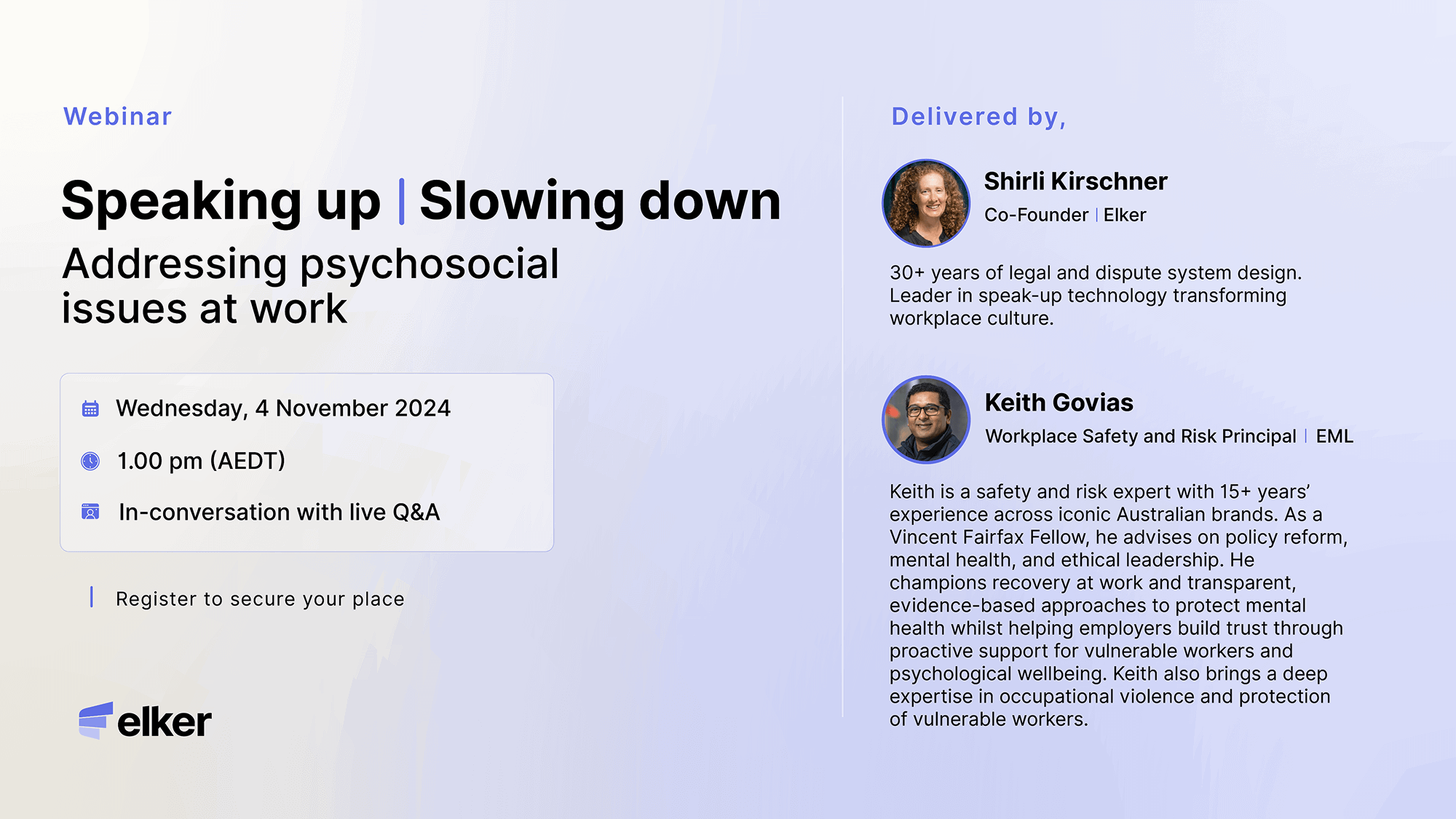 Speaking up, slowing down - Addressing psychosocial issues at work